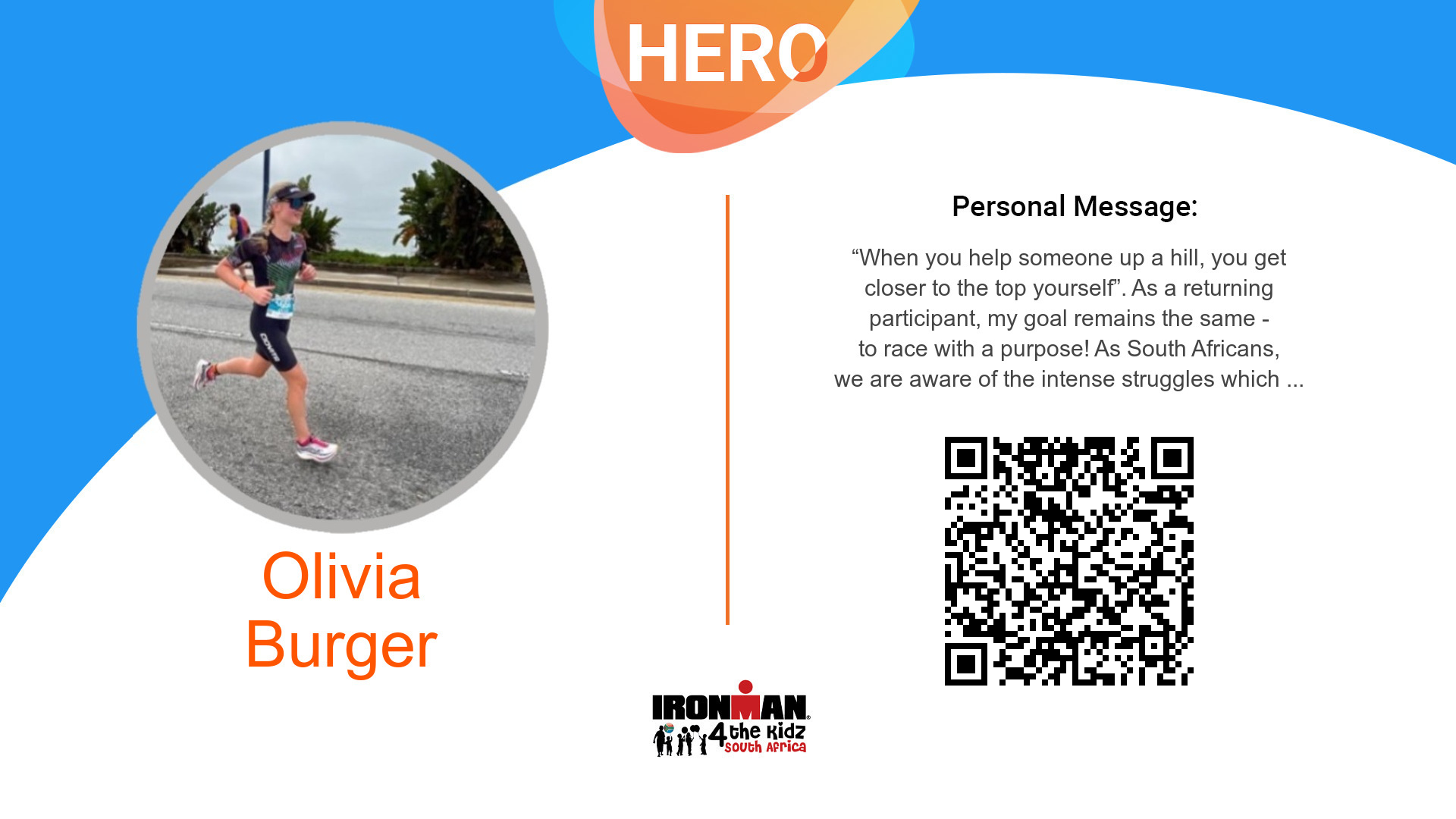 Ironman4TheKidz | Help a Hero | Olivia Burger